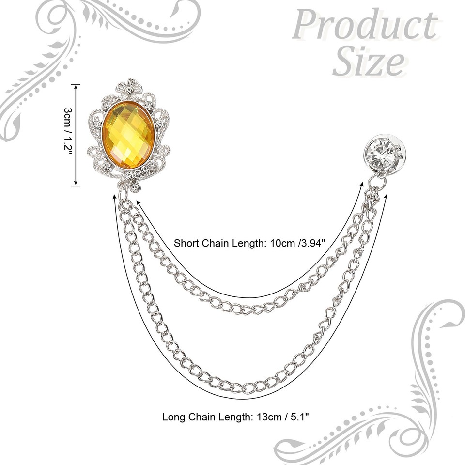 Gem Hanging Chain Brooch Pins Men's Gem Brooch Suit Pins Silver Brown ...