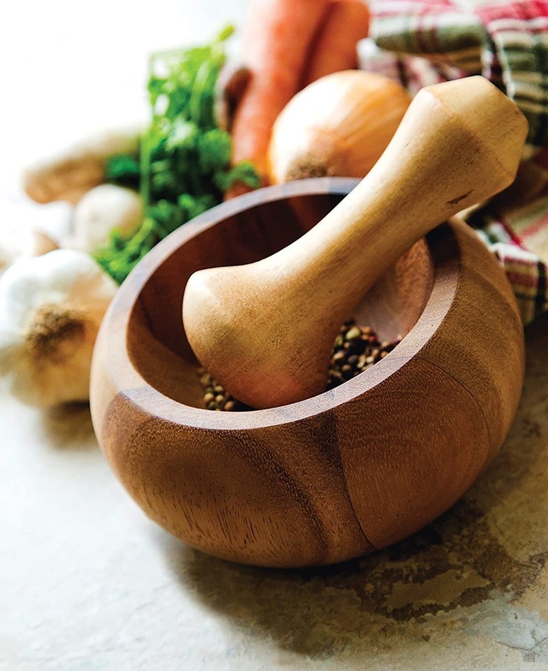 Acacia Wood Herb Spice Masher Mortar and Pestle Grinder/Chopper for ...