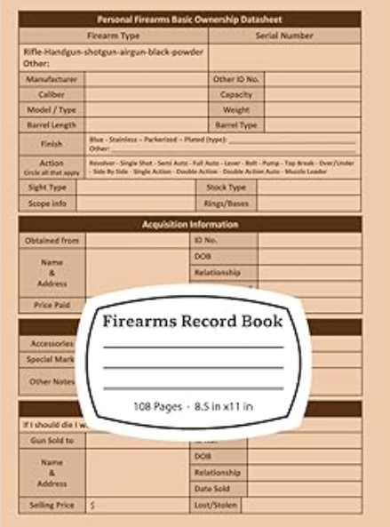 Firearms Record Book: Record Keeping Book for Tracking Gun Inventory | eBay