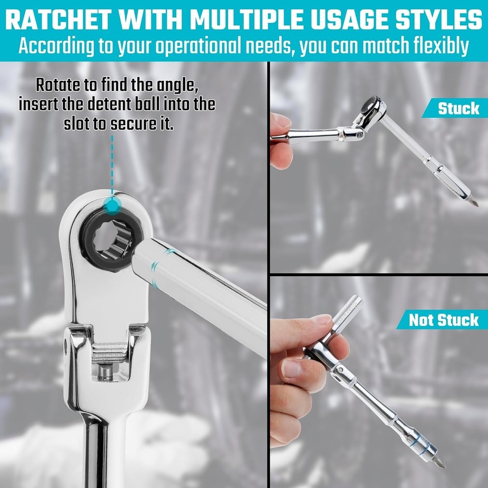 1/4" Flex Head T-Handle Ratchet, Mini Ratchet Wrench with Hex Bit ...