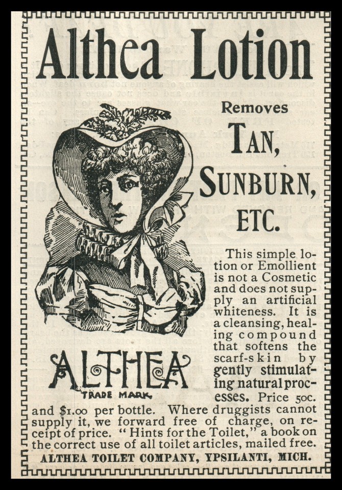 1897 Althea Skincare Beauty Tan Sunburn Cosmetic Toilet Face Lotion ...
