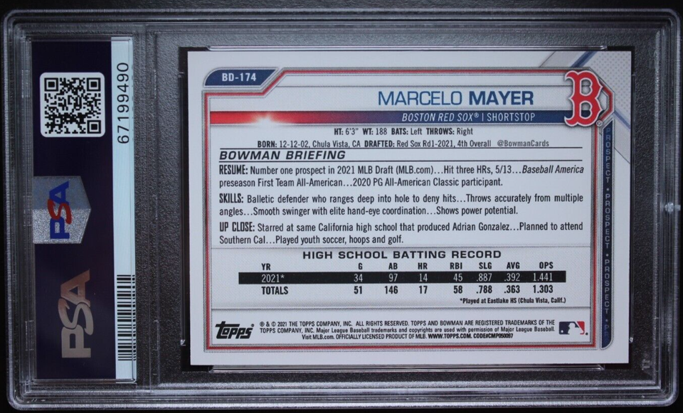 2021 Bowman Draft 1st Edition Marcelo Mayer #BD174 ROOKIE Card RC PSA 10 | eBay
