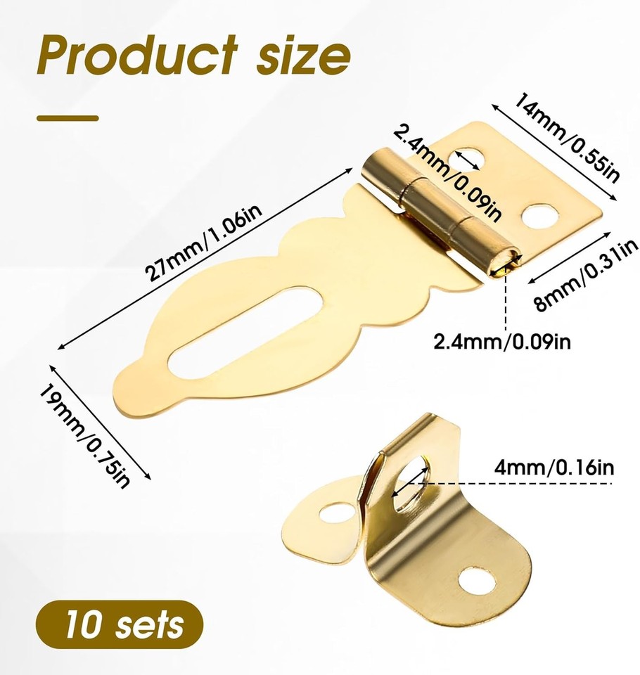 10 Pcs Mini Padlock Hasp Decorative Hasps Gold Metal Latch with Screws ...