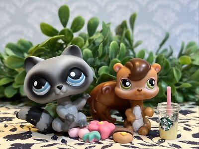 Littlest Pet Shop 195 196 LPS Authentic Brown Squirrel Grey Raccoon Set ...