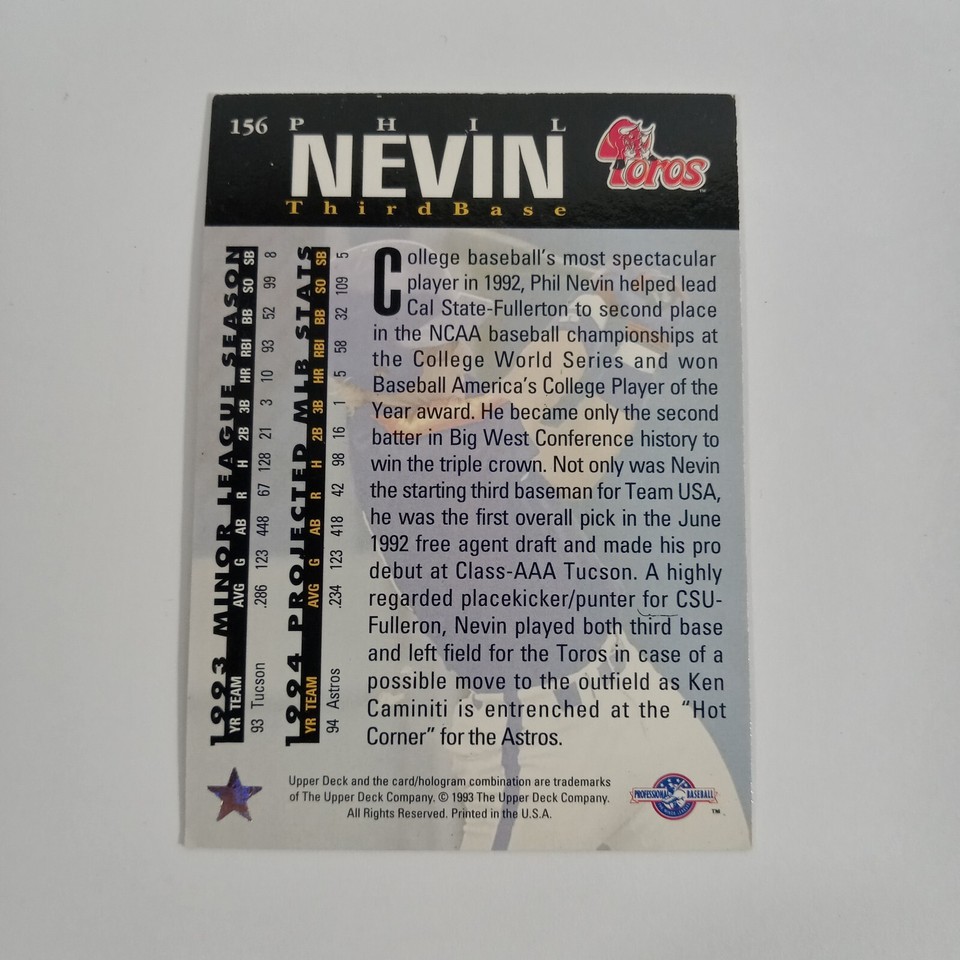 1994 Upper Deck Phil Nevin #156 Toros Houston Astros | eBay