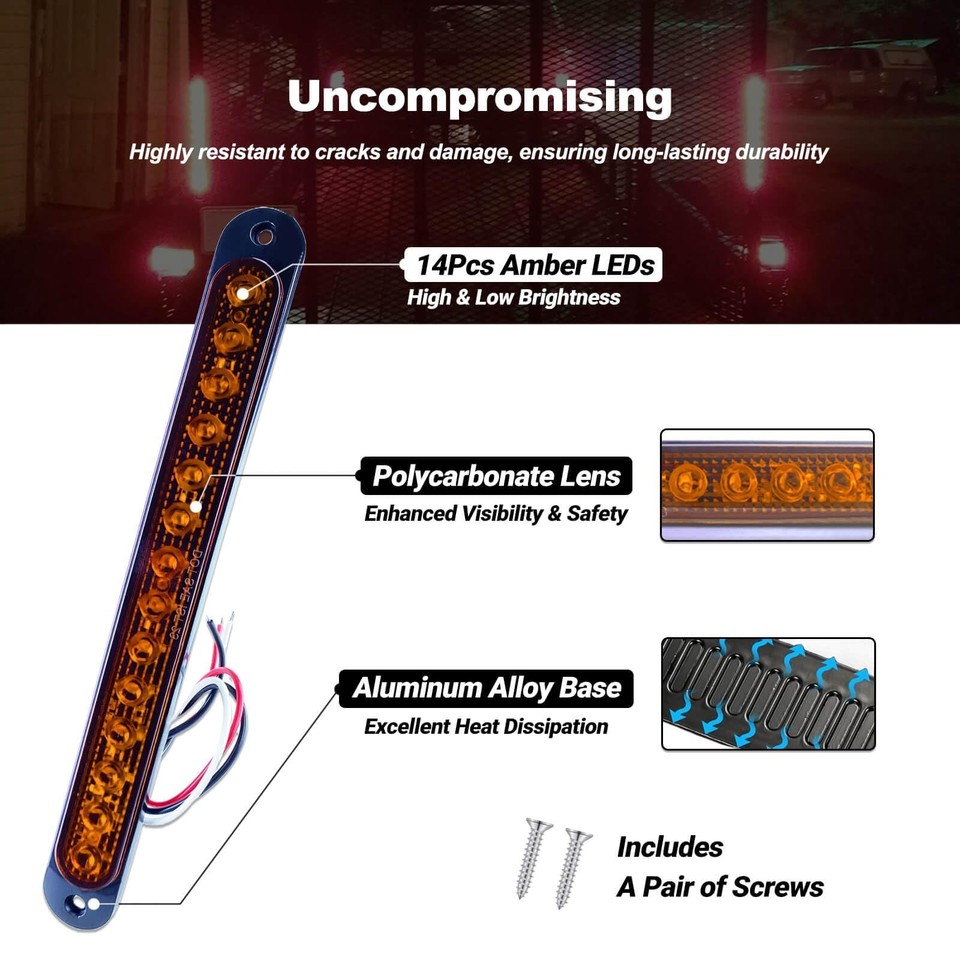 10" LED Amber Trailer LED Turn Signal Light Bar Strip Aluminum Alloy ...