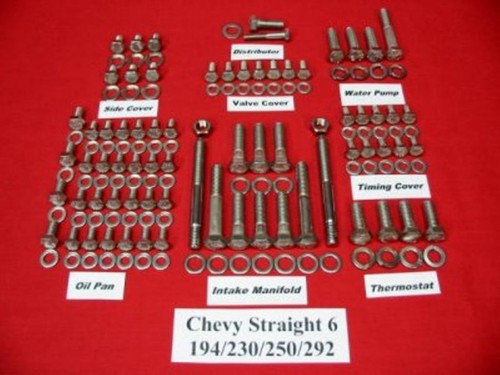 CHEVY ENGINE BOLTS KIT STAINLESS STEEL STRAIGHT 6 CYLINDER 235 261 HEX ...