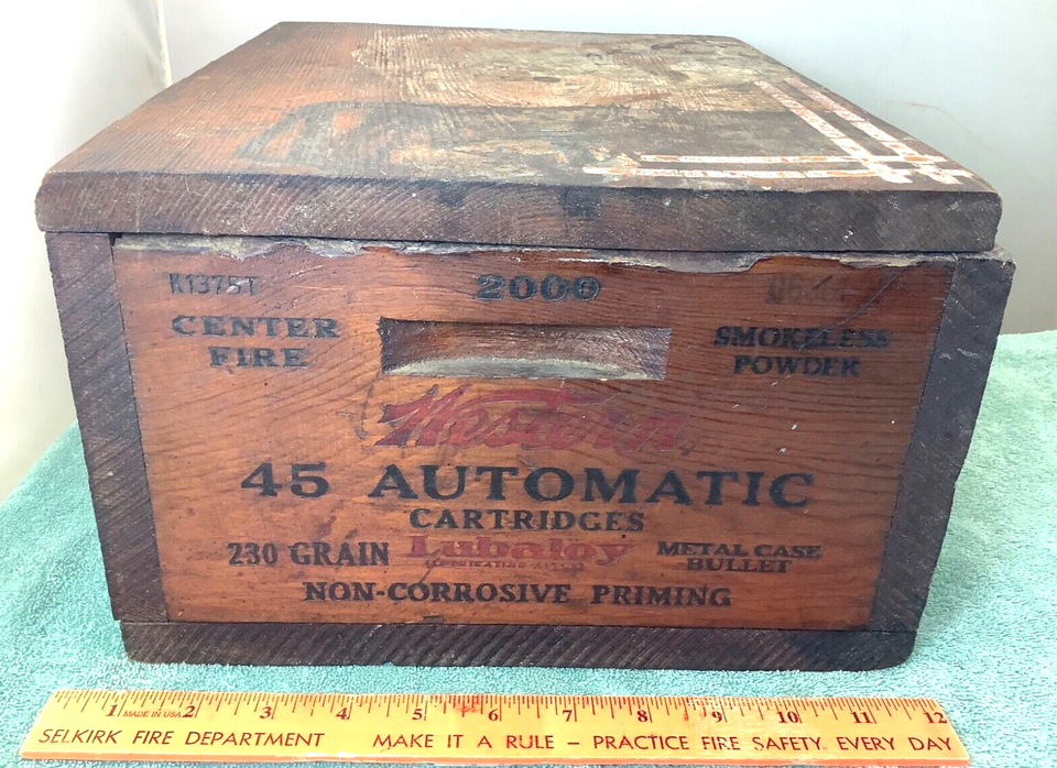 Western Cartridge Co 45 Automatic Lubaloy 2000 Ct Wood Ammo Box Alton ...