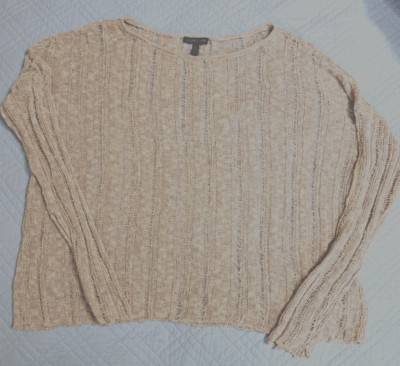 Eileen Fisher Women's XL Linen Blend Long Sleeve Beige Crew Neck Open ...