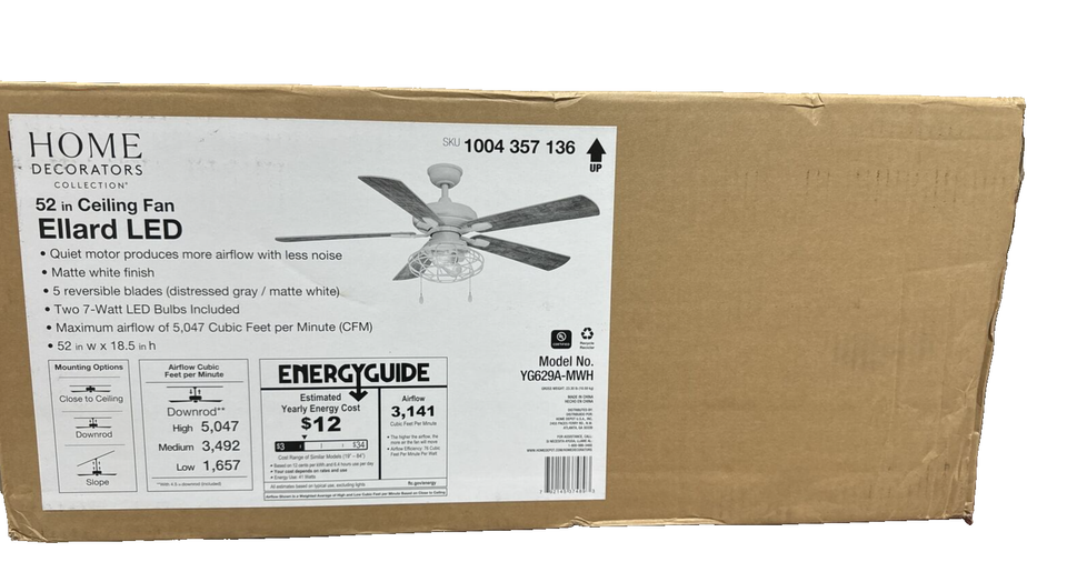 HDC Ellard 52 in. LED Matte White Ceiling Fan with Light Kit | eBay