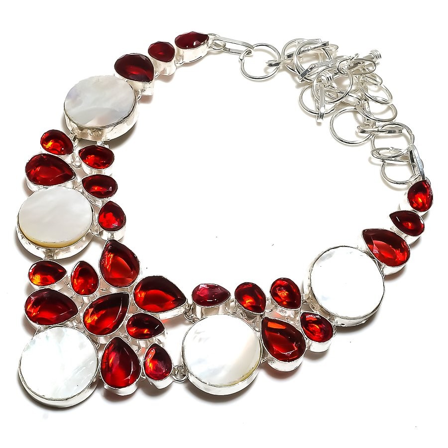 Mother Of Pearl, Garnet Gemstone 925 Sterling Silver Jewelry Necklace ...