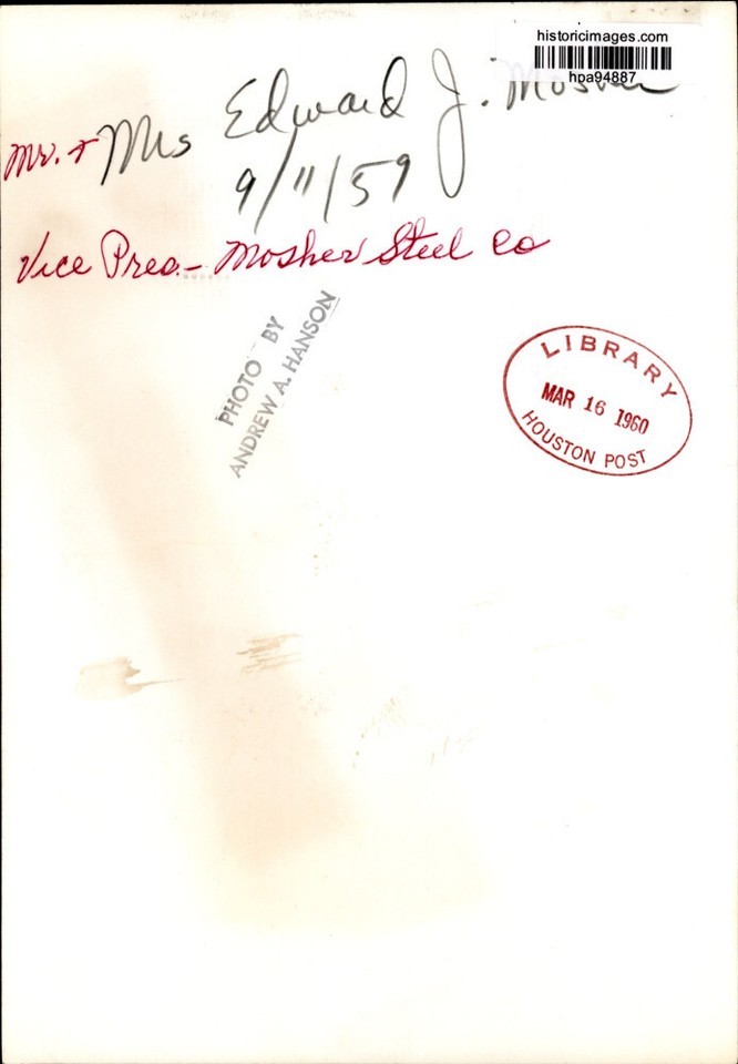 1959 Press Photo Mrs. Edward Mosher, wife of Mosher Steel vice ...