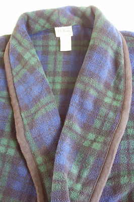 LL Bean Scotch Plaid Fleece Robe w/Belt & Pockets~Geen/Blue~50" Long ...