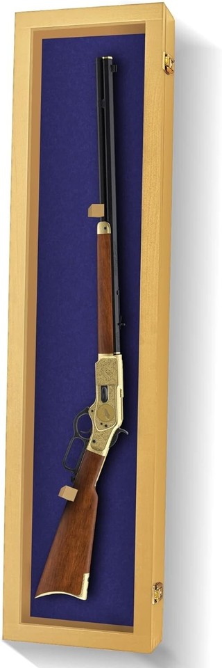 Gun Display Case 45" Rifle Golden Oak Blue Wood Shotgun Lock Shadow Box ...