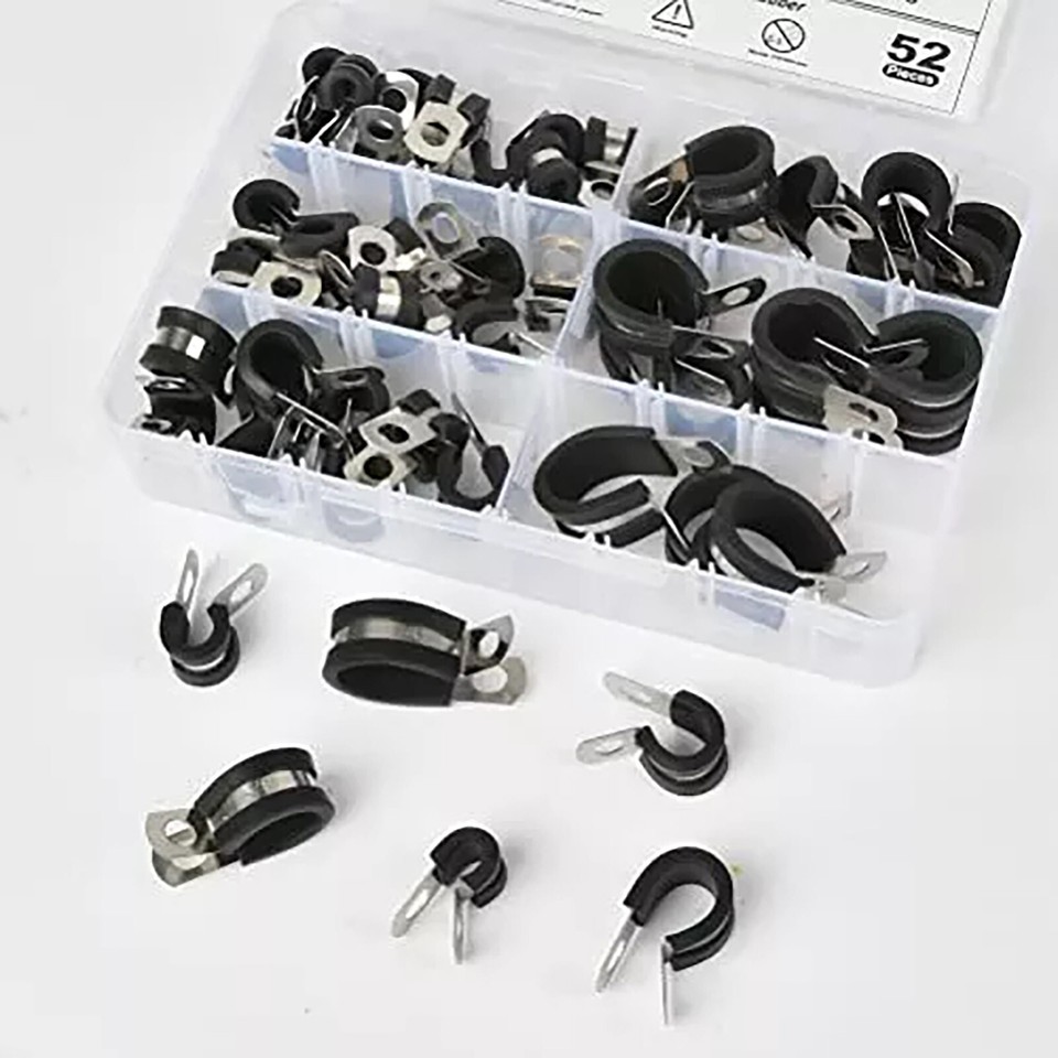 52Pcs 304 Stainless Steel Cable Clamps Assortment Kit Rubber Cushion ...