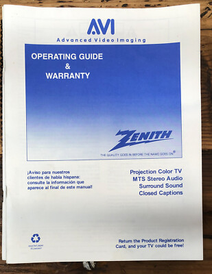 Zenith PV4663RK Projection TV Owner / User Manual *Original* | eBay