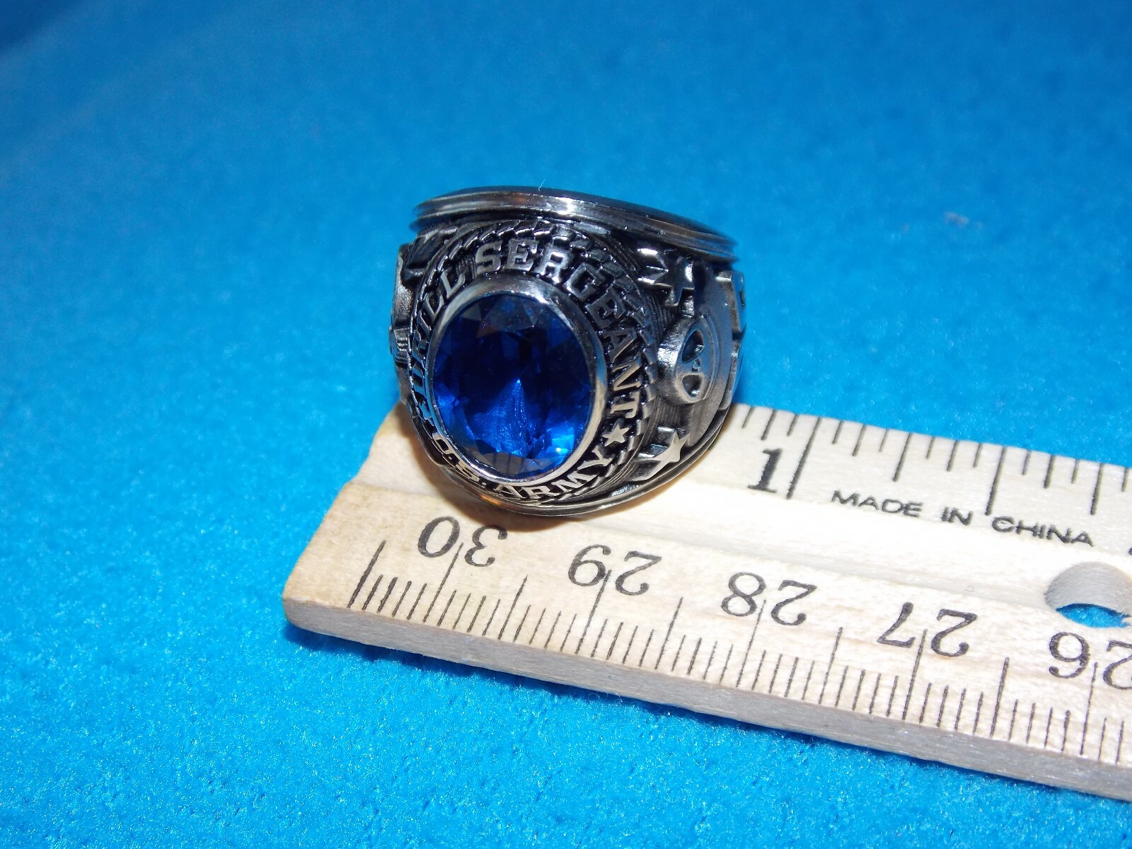 VINTAGE - US ARMY DRILL SERGEANT BLUE STONE RING - SIZE 9 - NOS - ALPHA ...