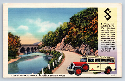 Vintage Postcard Typical Scene Along SafeWay Limited Route Bus Auto ...