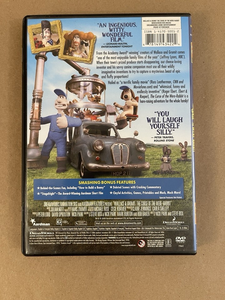 Wallace & Gromit The Curse of the Were Rabbit - DVD - Dreamworks - D7 ...