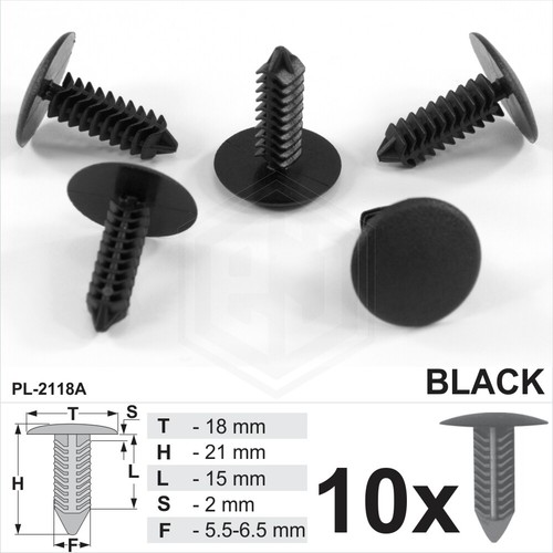 10 x Black Plastic Fir Tree Trim Clips 7mm Hole 18mm Head Car Van Panel ...