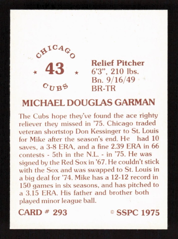 1975 SSPC Set-Break #293 Mike Garman Chicago Cubs | eBay