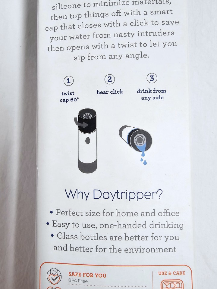 New Full Circle Glass DAYTRIPPER 19oz Water Bottle One Hand Twist to Open Cap | eBay