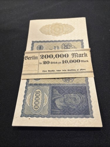 20 X UNC 10,000 Mark 1922 Germany Vampire Note Bundle w/ Orig Strap ...