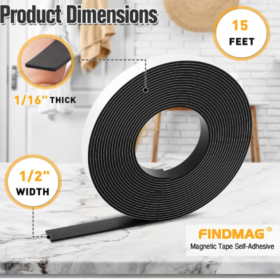 Magnetic Strip Tape 15Ft Flexible Roll Adhesive Backed Magnet Strong ...
