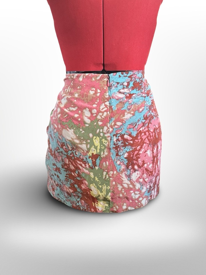 Tibi Multi Colored Pink Green Blue 100% Silk Pleated Mini Skirt Size 4 ...