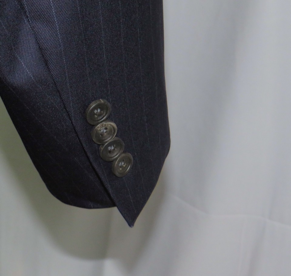 Paul Stuart Stuart III Silky Powder Navy Blue Pinstriped Two Button ...