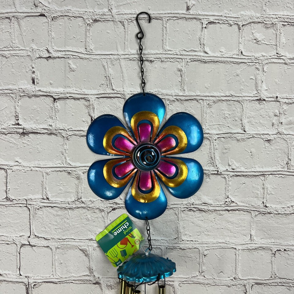 Flower Home and Garden Floral Wind Chime Windchime Blue Gold Pink | eBay