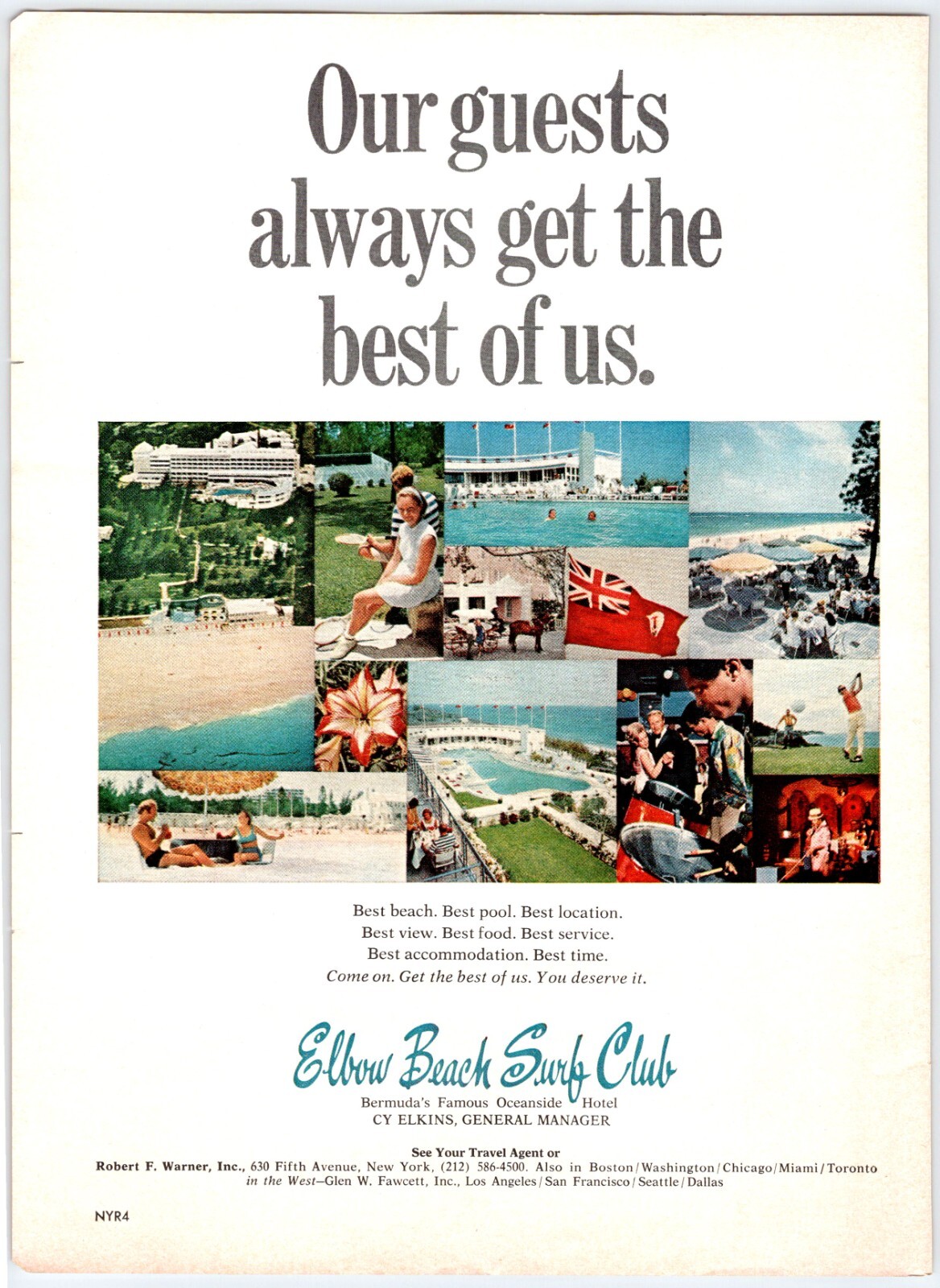 1967 ELBOW BEACH SURF CLUB BERMUDA Vintage 8"X10.75" Magazine Ad 1960's ...