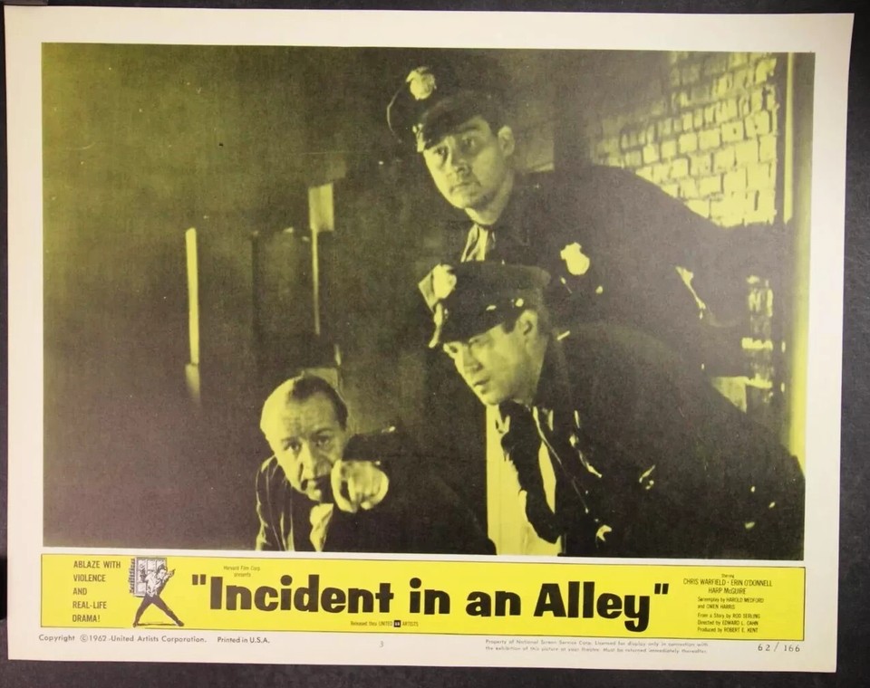Full 8 LOBBY CARD SET 1962 INCIDENT IN AN ALLEY Rod Serling Story Harp ...