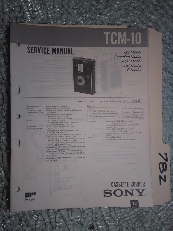 Sony tcm-10 service manual original repair book cassette tape player ...
