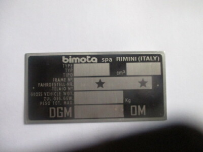 Typenschild Schild Motorrad BIMOTA Suzuki HONDA kAWASAKI BMW Ducati ...
