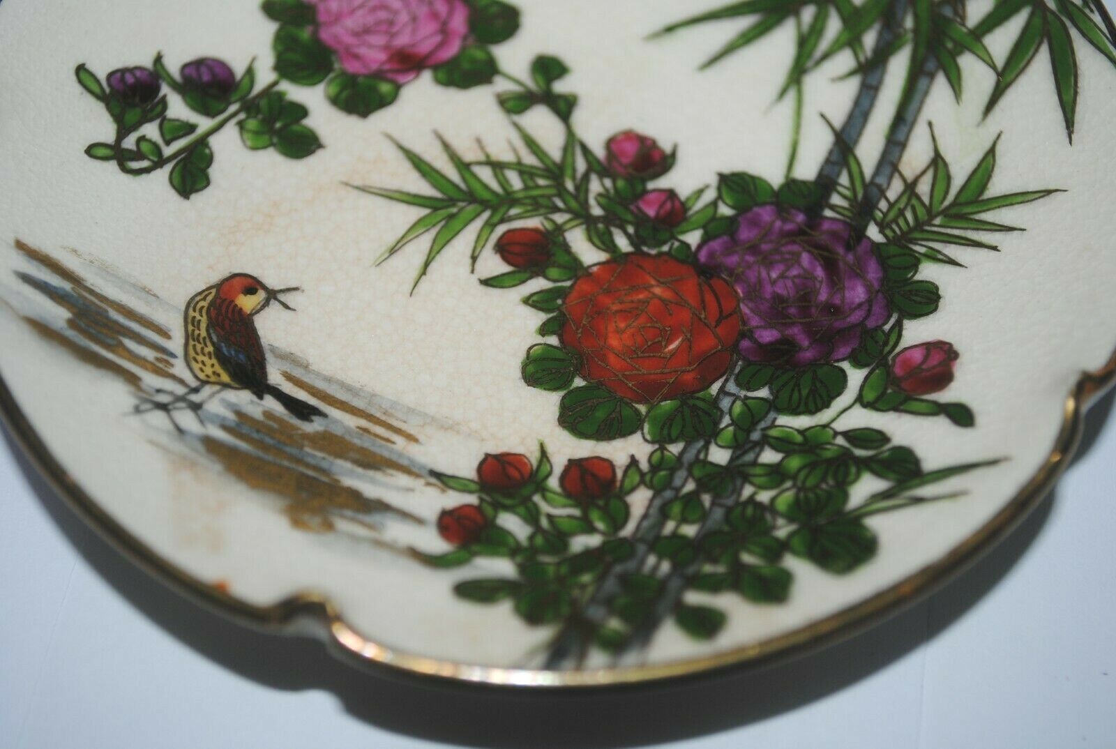 Soko Satsuma 4" hand-painted plate, flowers, bird, 1950s era | eBay
