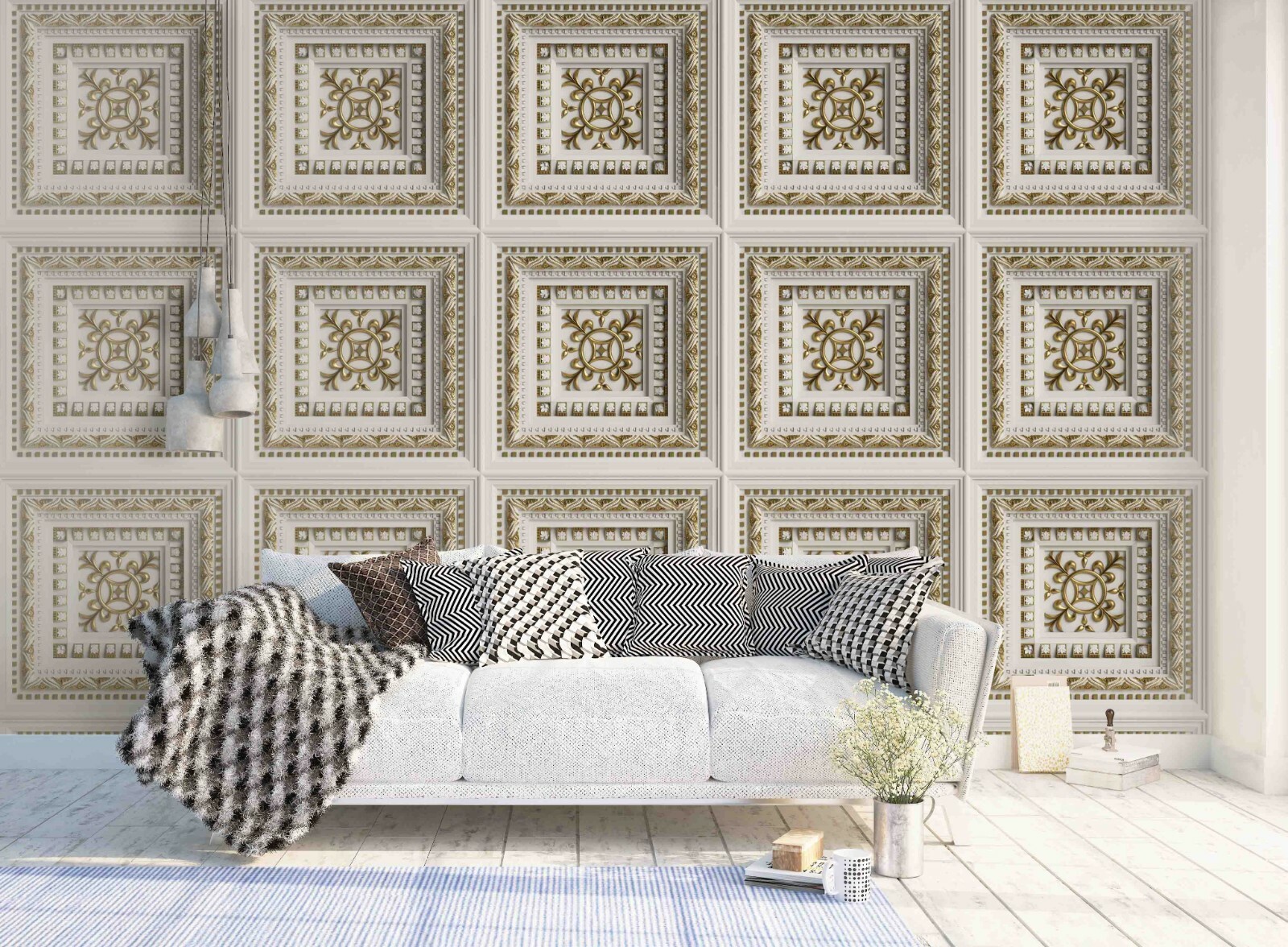 3D European Checkered Pattern Wall Murals Wallpaper Murals Wall Sticker ...