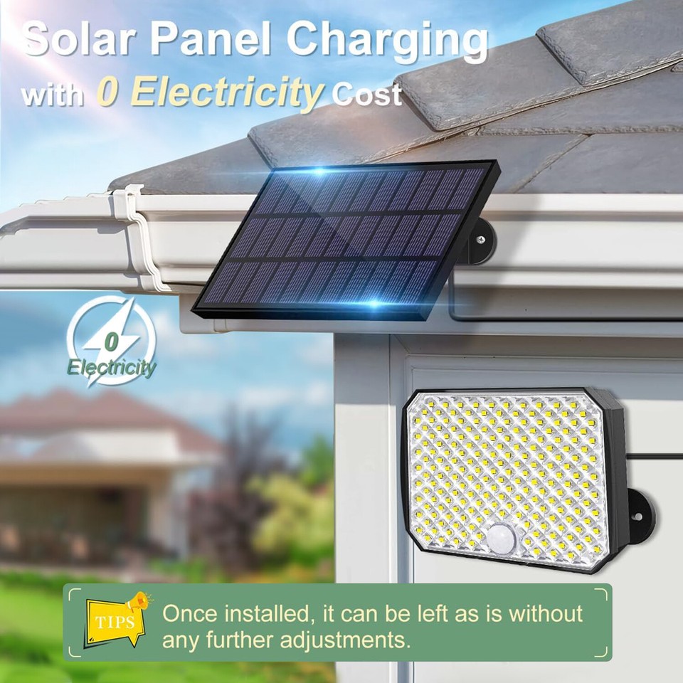 CLAONER 190 LED Solar Power Security Light PIR Motion Sensor Outdoor ...