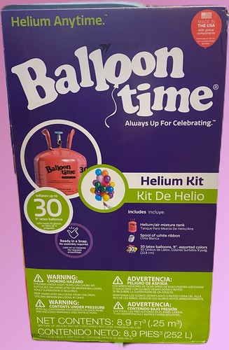 Balloon Time Helium Tank Kit W/ 30 (9”) Balloons & Ribbon | eBay