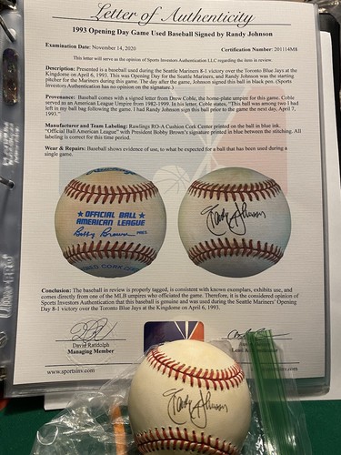 Randy Johnson Signed Jsa, SIA , Umpire Drew Coble ,mlb game used Ball ...