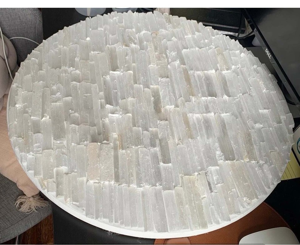 Round Selenite Coffee Table Tops, Handmade Furniture, Selenite Gemstone ...