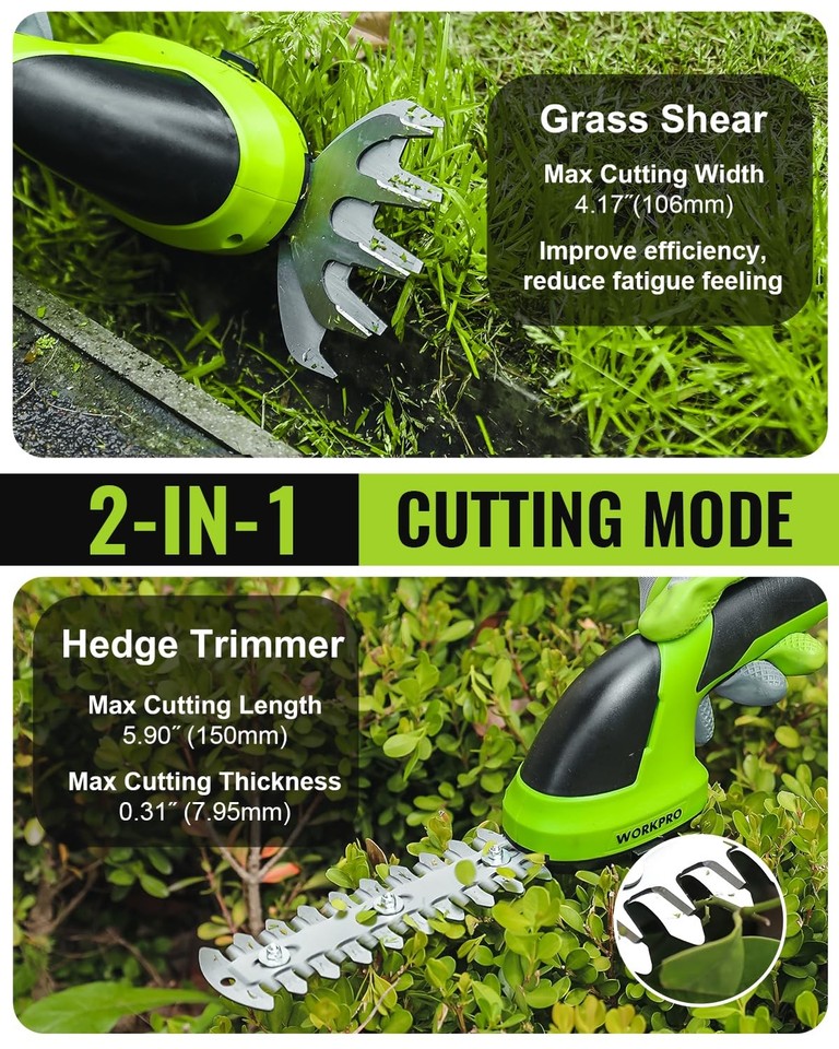 WORKPRO Cordless Grass Shear & Shrubbery Trimmer - 2 Compact, Handheld ...