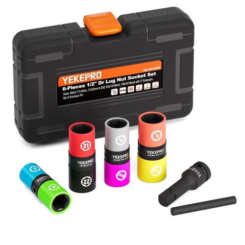 Lug Nut Socket Set, 8 Size 1/2-Inch Drive Wheel Impact Flip Hex Socket ...