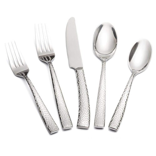 Silverware Set Flatware Set Hammered Stainless Steel Cutlery Set Silver ...
