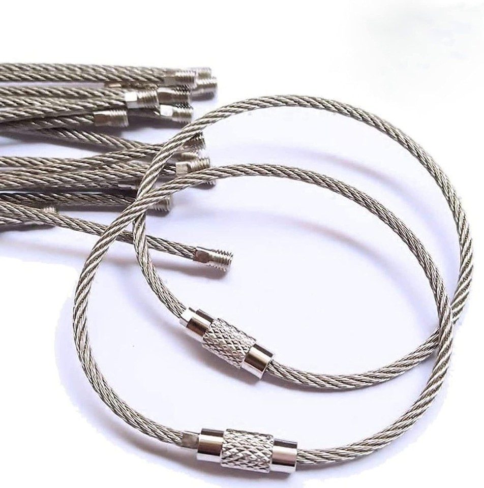 120pcs Heavy Duty Stainless Steel Wire Keychain Cable Key Ring Luggage ...