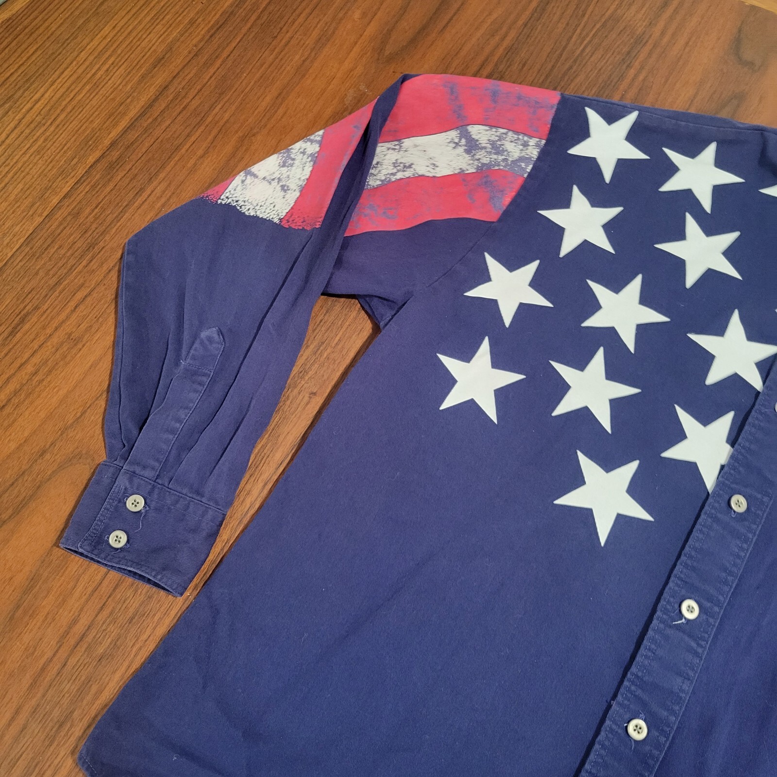 Vintage 90s Silver Lizards American Flag Ling Sleeve … - Gem