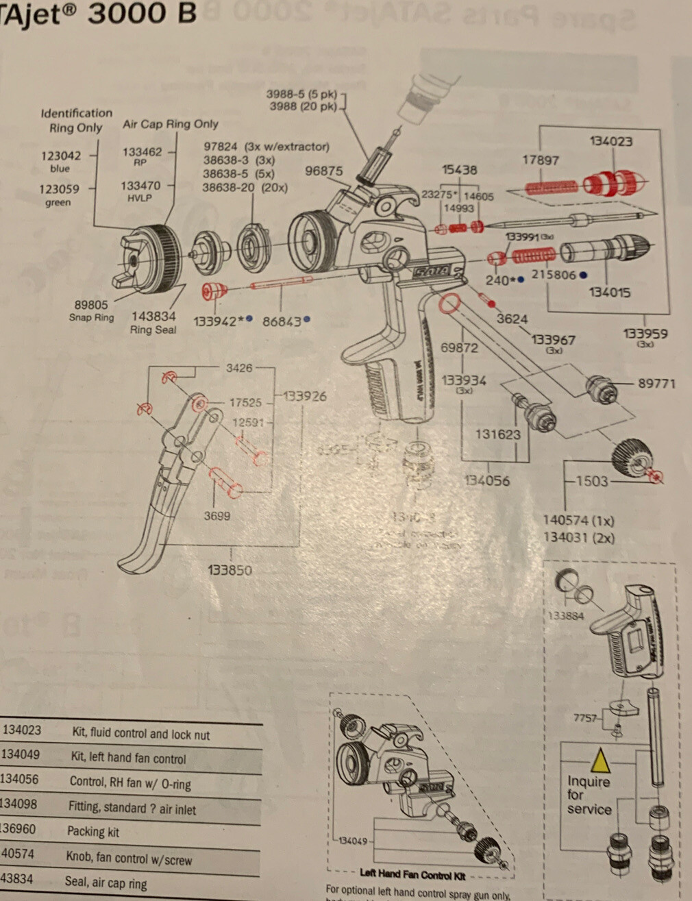 SATA JET 3000B RP/HVLP ULTIMATE REBUILD KIT SEE DESCRIPTION FOR ADDED ...