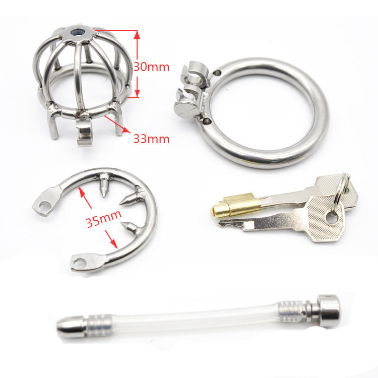 Male Stainless Steel Sissy Chastity Cage Ring with Tube Anti-off Spiked ...