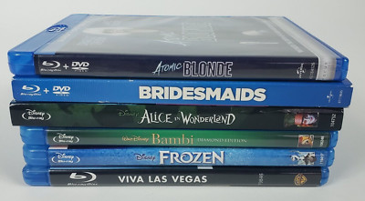 Lot of 6 Misc Blu-Ray DVDs Disney WB Universal Frozen Bambi Alice in ...
