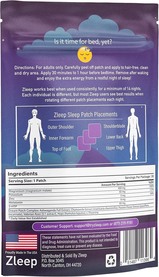 Zleep - Sleep Patches w/Dream Complex and Melatonin to Promote Quality ...